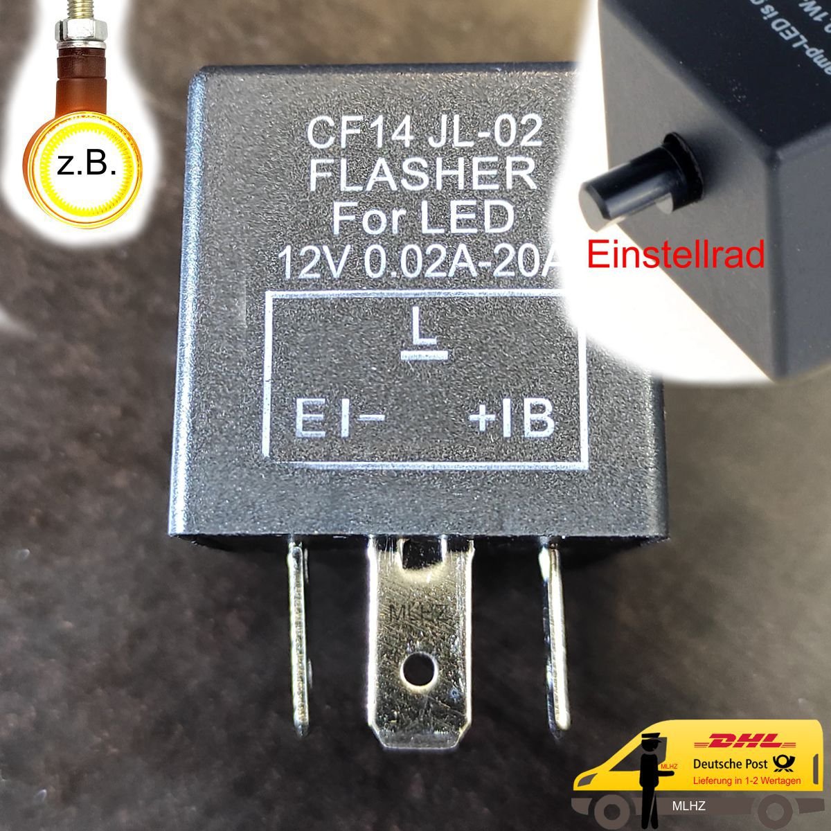 Auto Motorrad LED Blinkrelais CF14 3Polig Last unabhänig Blinkgeber E ...